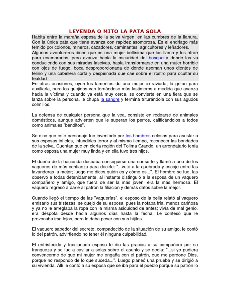 Leyenda o Mito La Pata Sola