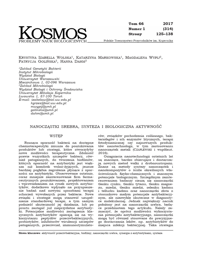 Nanocząstki Srebra Synteza I Biolog | PDF