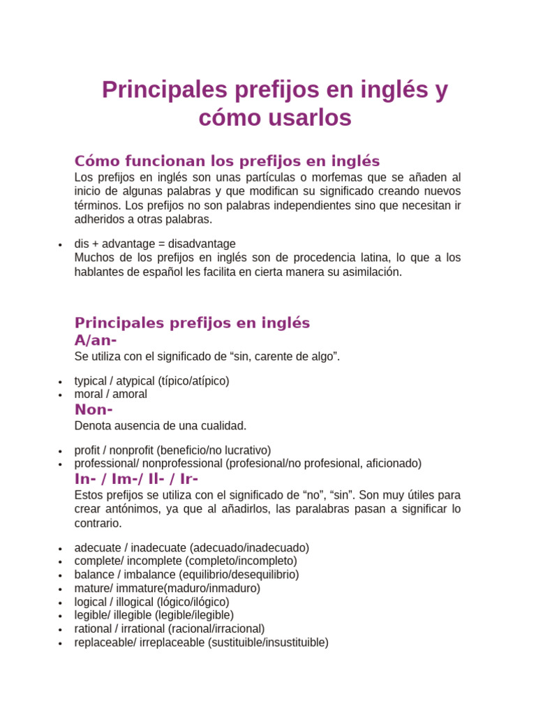 Prefijos en inglés: Guía completa | PDF | Lingüística