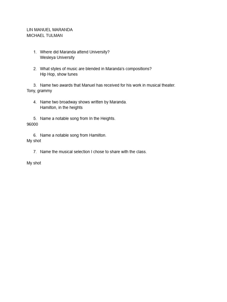 Lin Manuel Maranda - Tulman | PDF