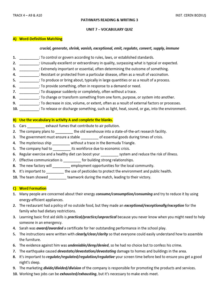 Pathways Unit 7 Vocab Quiz | PDF | Natural Environment | Economies