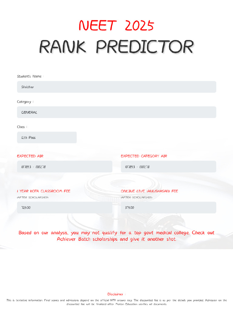NEET 2025 Rank Prediction | PDF