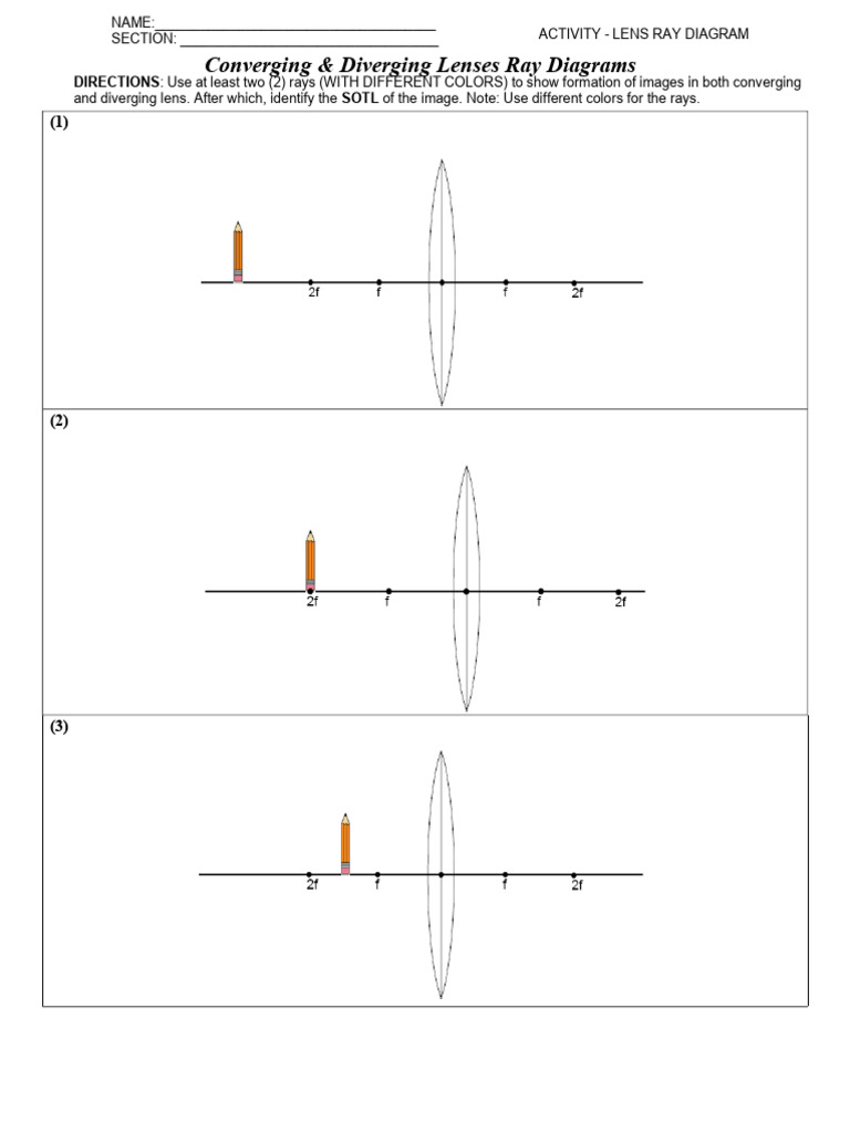 Convex Concave Lens Ray Diagram Worksheet Manicao | PDF