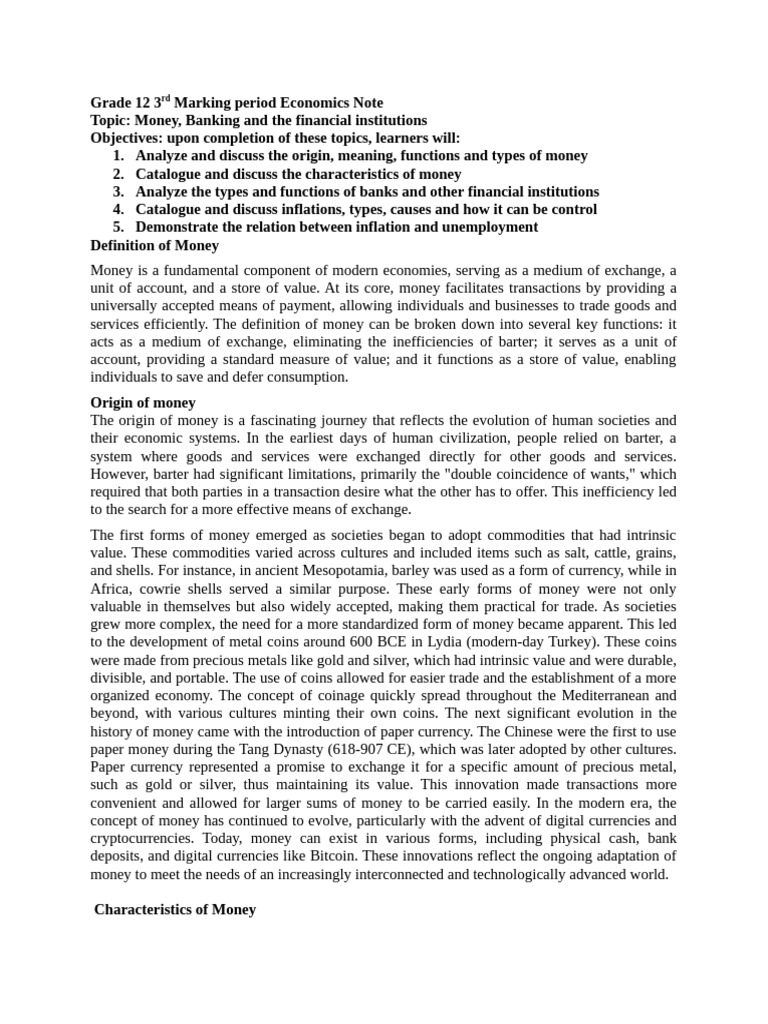 Grade 12 3rd Marking Period Economics Note | PDF | Money | Insurance