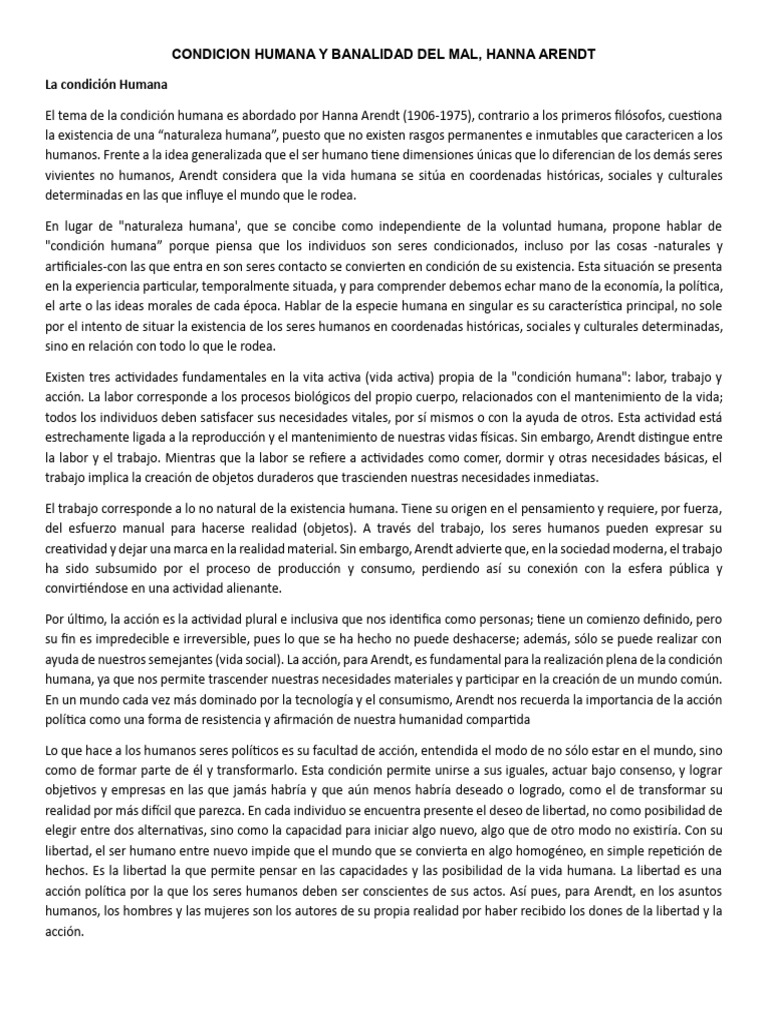 Condición Humana y Banalidad del Mal | PDF | Totalitarismo | Hannah Arendt
