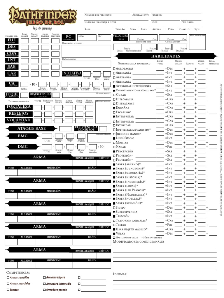 Hoja de personaje para RPG detallada | PDF