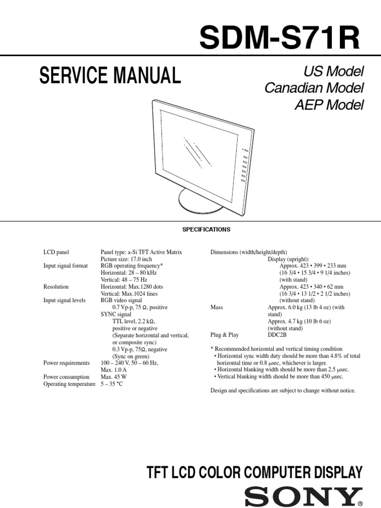 Sony SDM-71R Service Manual | PDF | Color Balance | Rgb Color Model