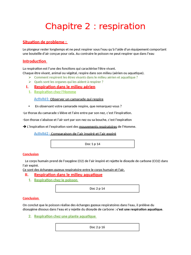 Chapitre 2 1AC | PDF | Branchie | Respiration