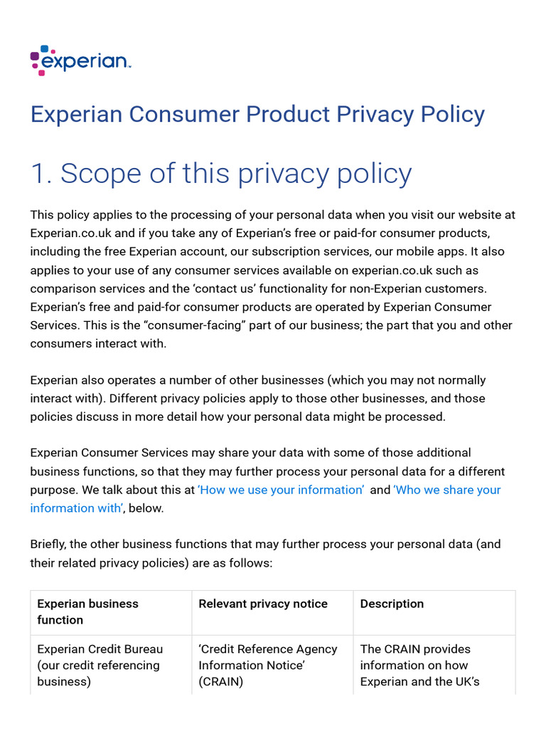 Experian Consumer Privacy Policy | PDF | Information Privacy | Privacy
