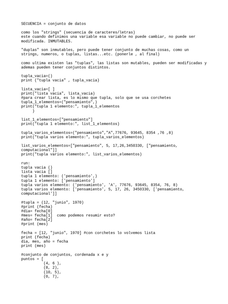 Secuencias (Tuplas Listas Mutables o No Blabla) | PDF