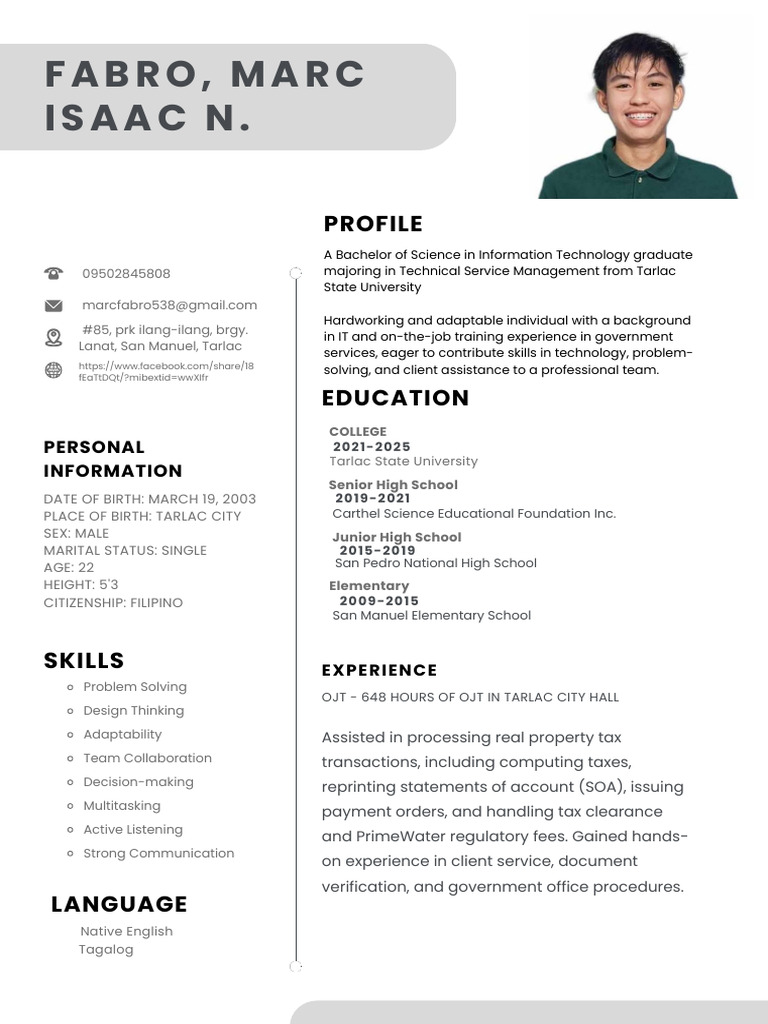 Marc Fabro: IT Graduate & OJT Experience | PDF
