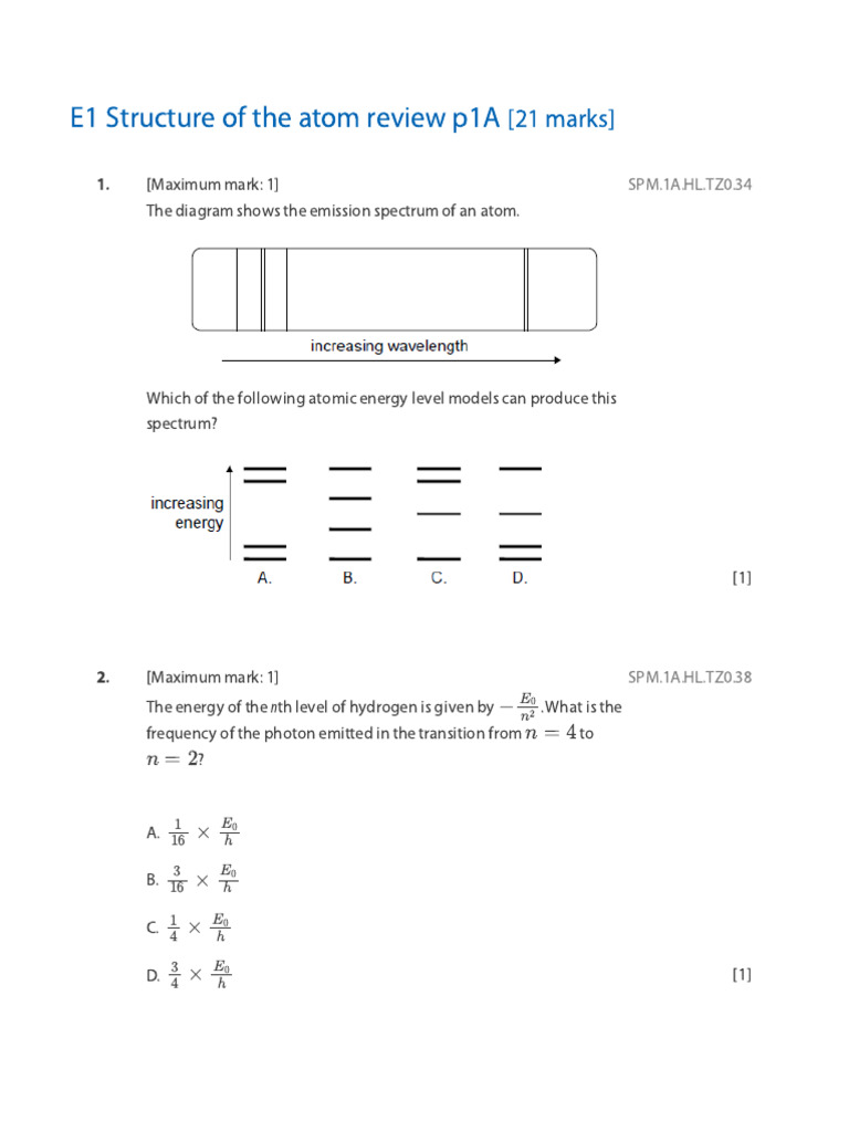 E1 Structure of The Atom Review P1a | PDF | Atomic Nucleus | Atoms
