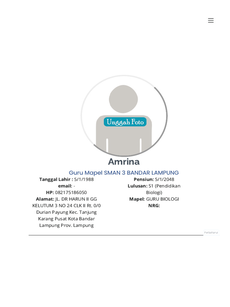 Profil Guru Biologi Amrina SMAN 3 Lampung | PDF