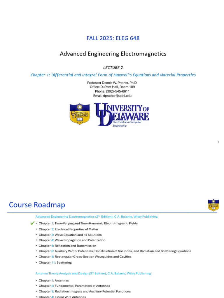 ELEG 648 Lecture 2 Differential and Integral Form of Maxwell's ...