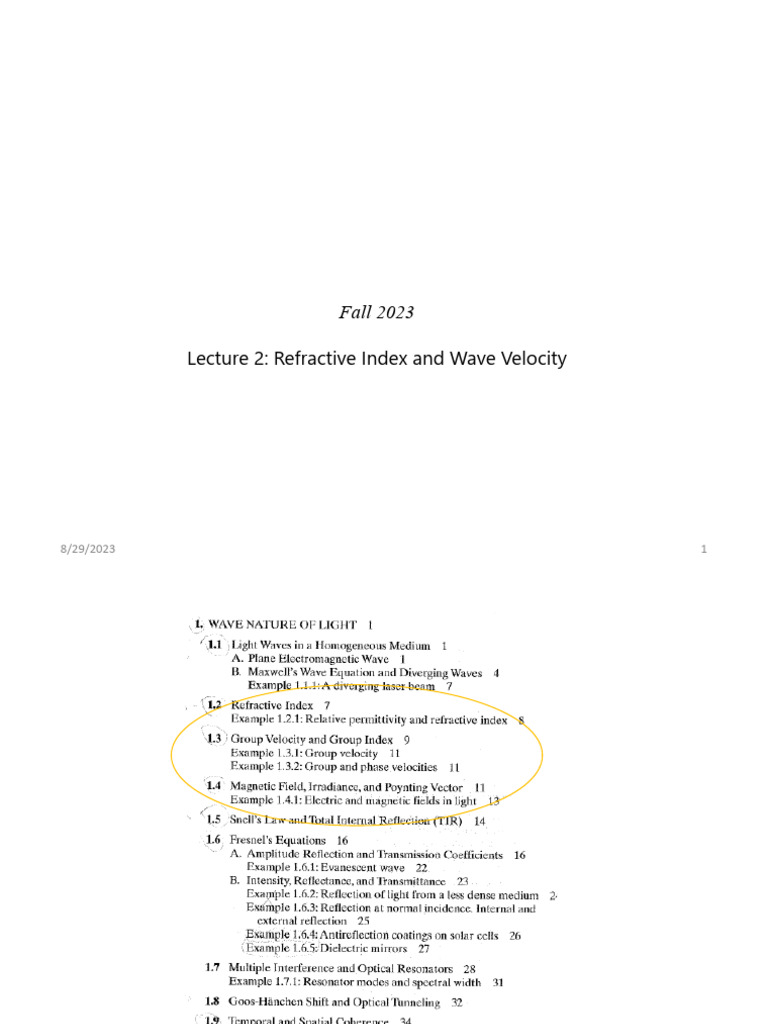 Lecture2: Refractive Index and Wave Velocity | PDF | Waves | Refractive ...