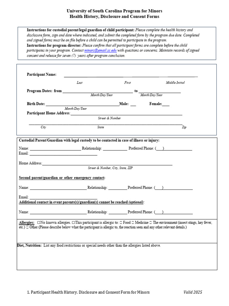 Usc Health Disclosure and Consent Form For Minors | PDF | Allergy ...