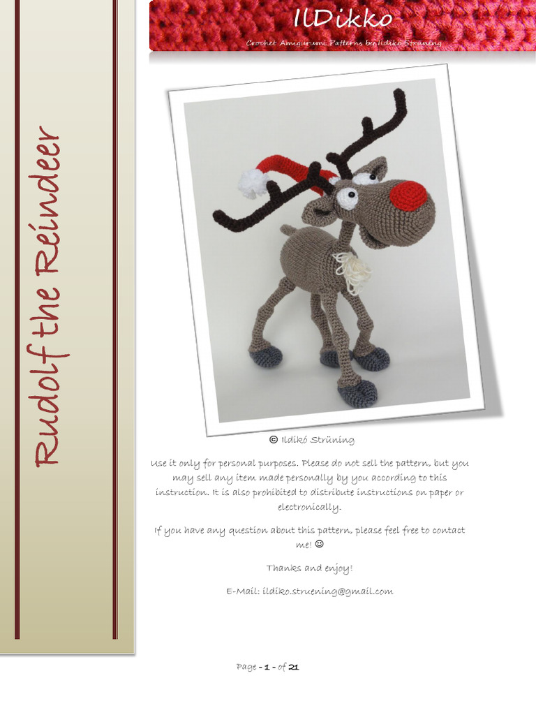 Crochet Rudolf the Reindeer Pattern | PDF | Crochet | Needlework
