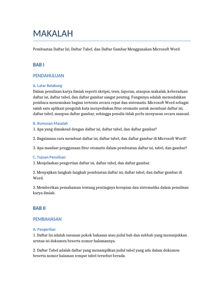 Panduan Daftar Isi dan Tabel Word | PDF