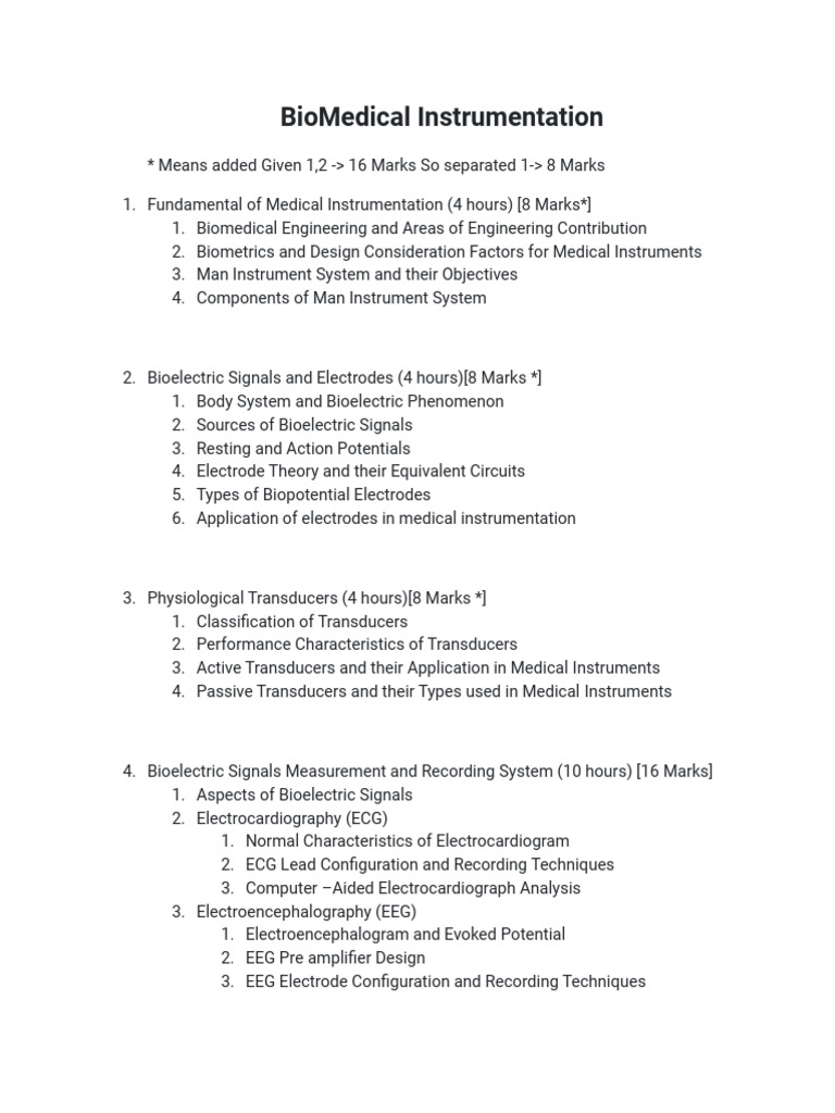 Biomedical Instrumentation Syllabus | PDF | Electroencephalography ...