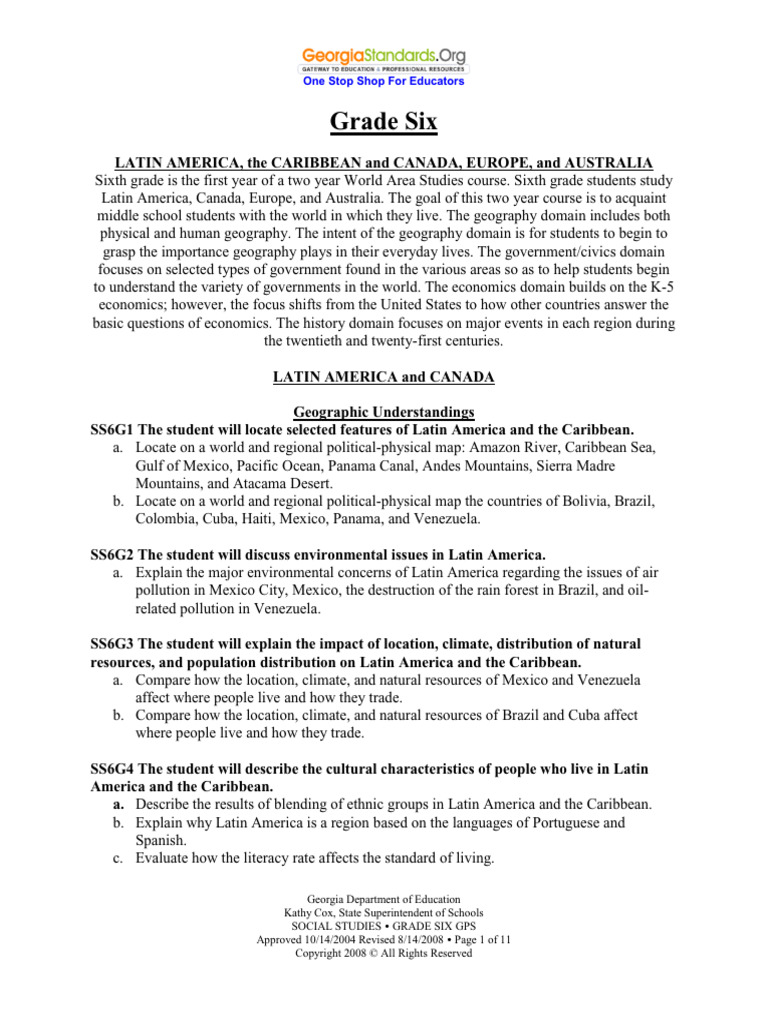6th Grade Social Studies Standards - Forsyth County Schools | PDF ...