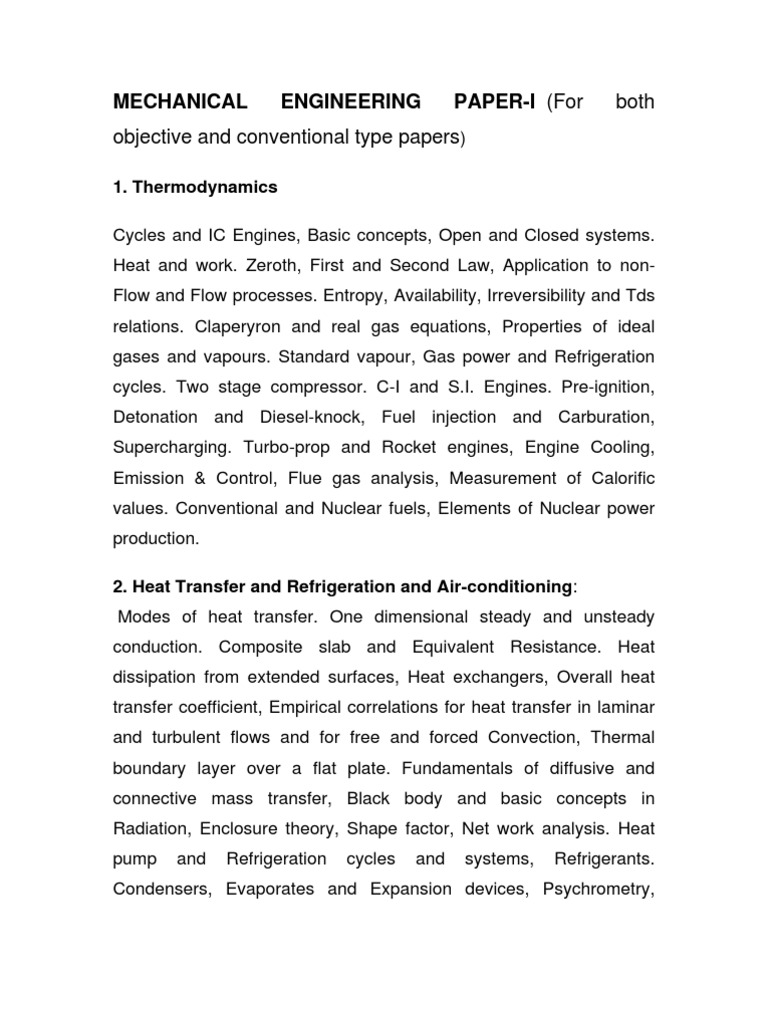 Mechanical Engineering Paper-I: (For Both Objective and Conventional ...