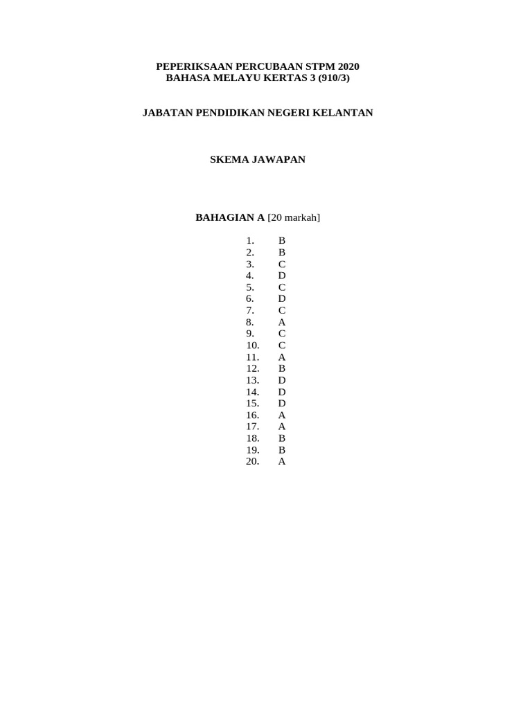 Skema BM S3 Kelantan 2020 | PDF