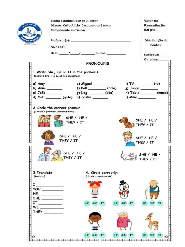 Atividade Pronomes em Inglês | PDF