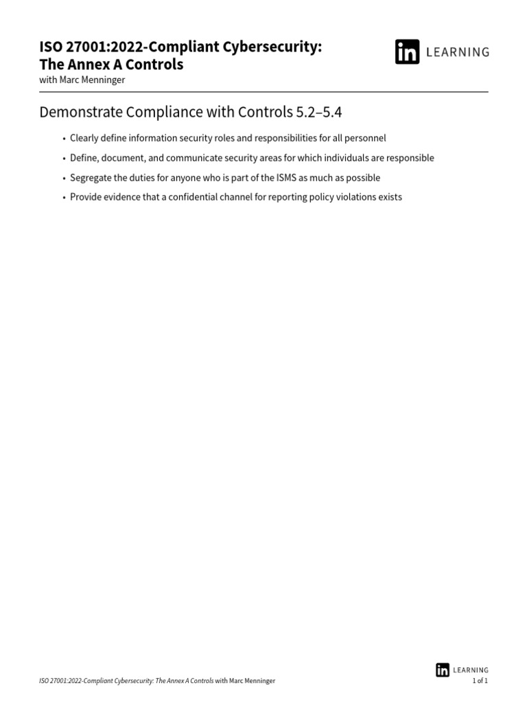 Handout 01.02 - How To Demonstrate Compliance With Controls 5.2 - 5.4 | PDF
