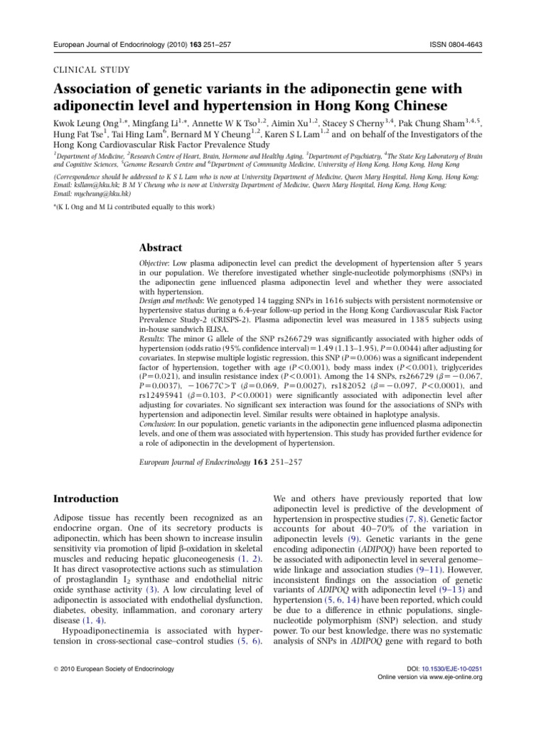 Adiponectin Gene Variants and Hypertension | PDF | Single Nucleotide ...