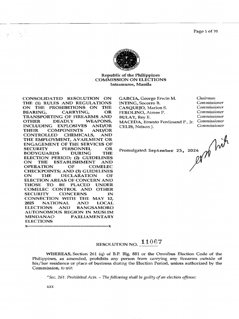COMELEC Reso 11067 - 2025 Election Ban | PDF
