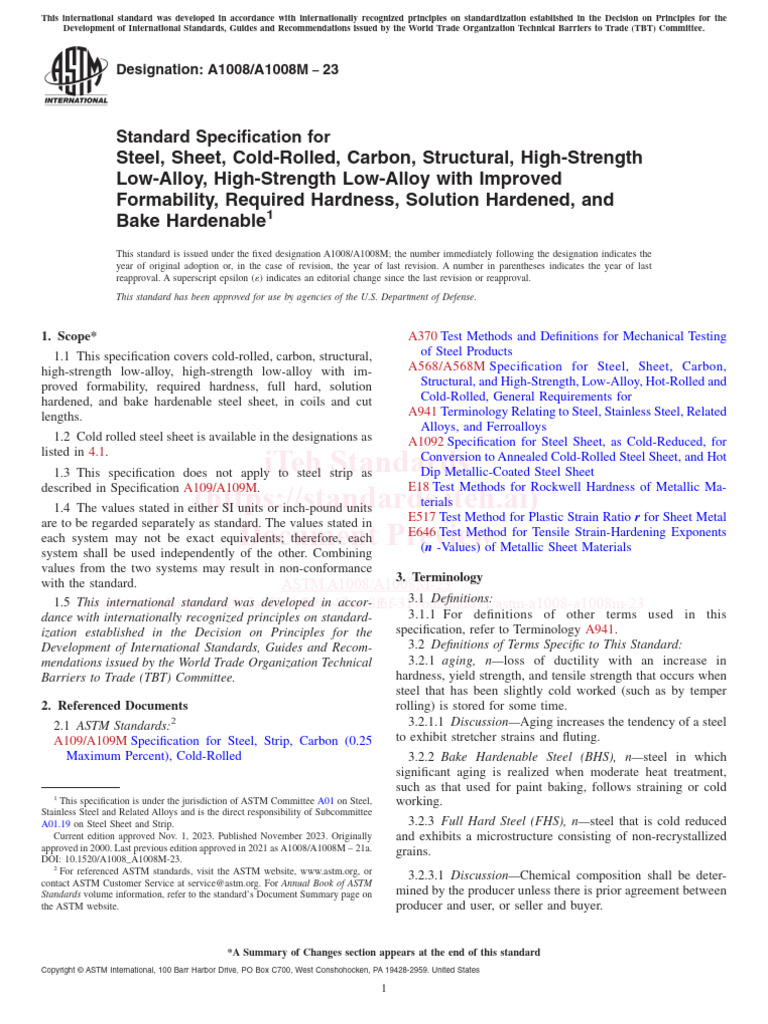 Astm A1008 A1008m 23 | PDF | Steel | Yield (Engineering)