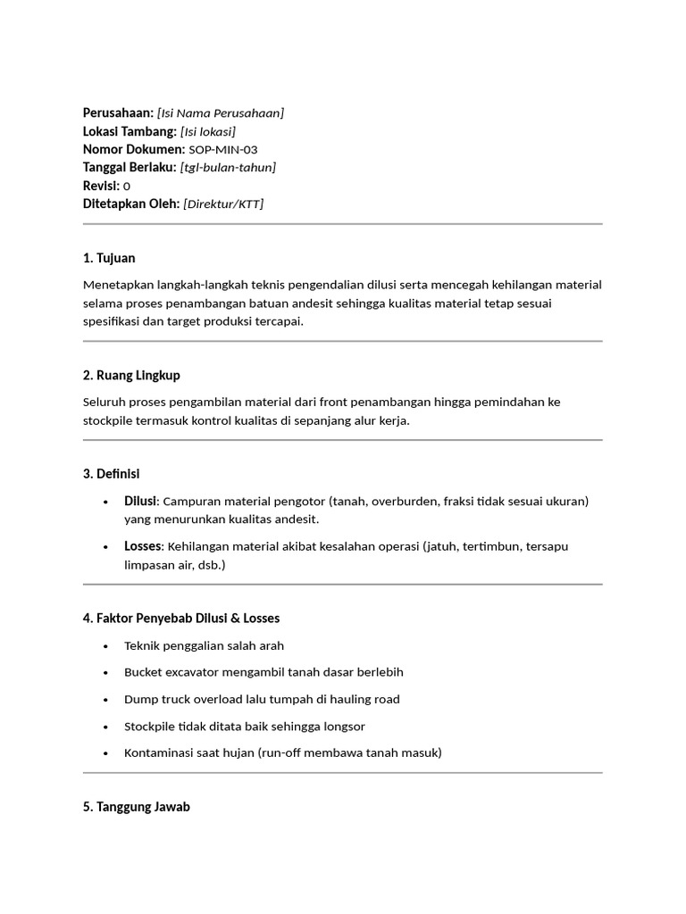 Pengendalian Dilusi dan Losses Andesit | PDF
