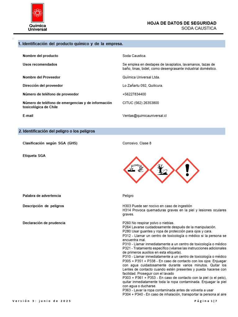 Hoja de Seguridad: Soda Caustica | PDF | Corrosión | Agua