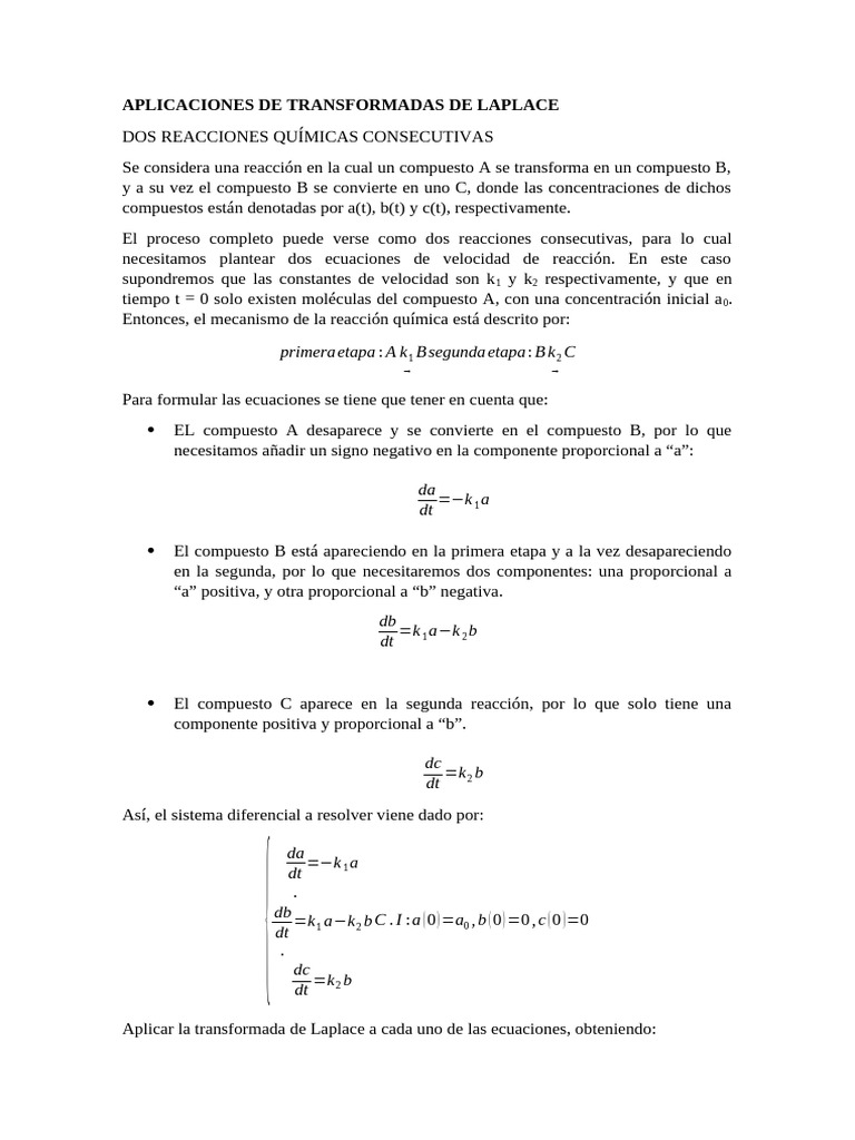 Transformadas de Laplace en Reacciones Químicas | PDF | Ecuaciones ...