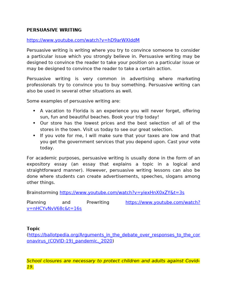 Persuasive Writing Notes | PDF