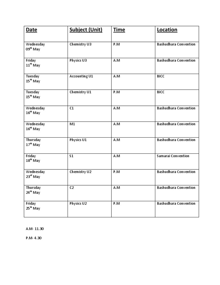 Timetable | PDF