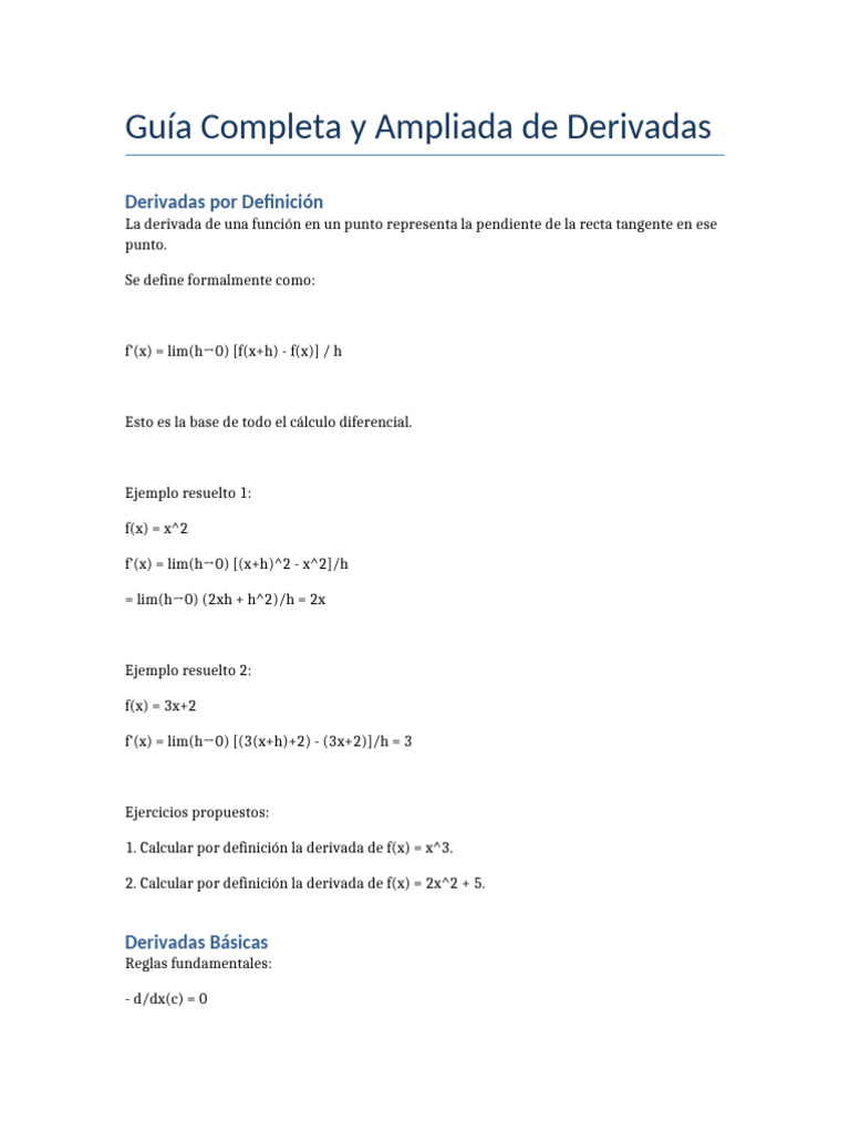 Guía Completa de Derivadas | PDF | Derivado | Sustracción