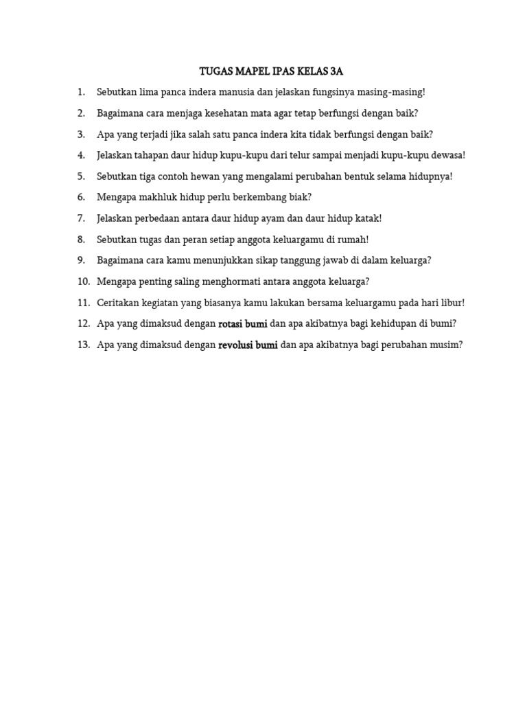 Tugas Mapel Ipas Kelas 3a | PDF