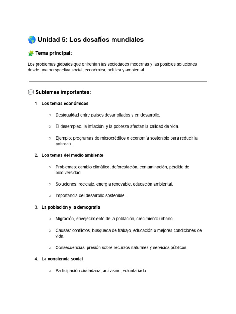 ? Unidad 5 - Los Desafíos Mundiales | PDF | Sustentabilidad ...