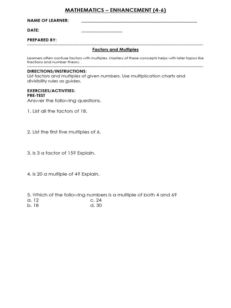 Summer Camp Math 1st Part | PDF