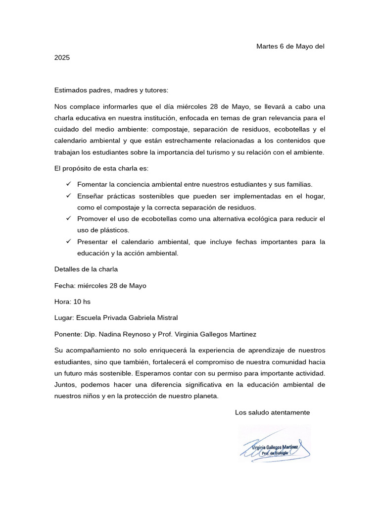 Nota Informativa Padres, Madres o Tutores. Charla Compostaje y ...