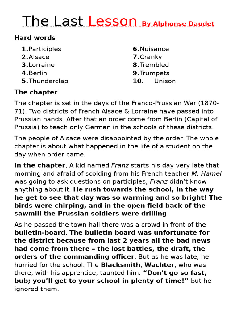 The Last Lesson by Alphonse Daudet | PDF