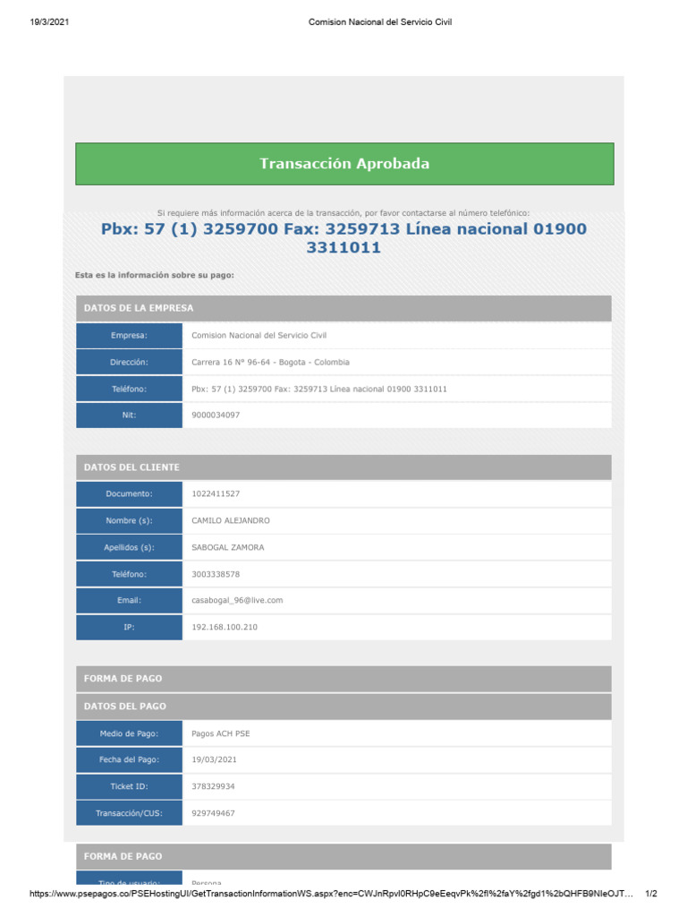 Pago Aprobado Comisión Servicio Civil | PDF | Tecnologías de la ...