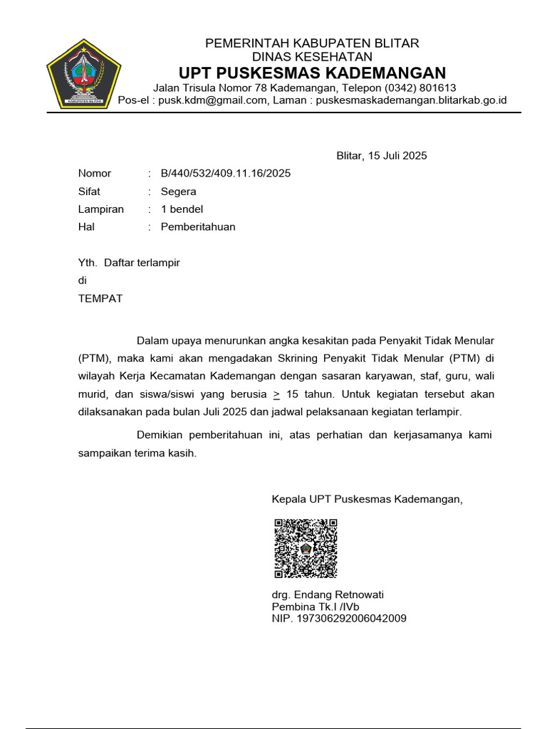 Skrining PTM Kademangan Juli 2025 | PDF