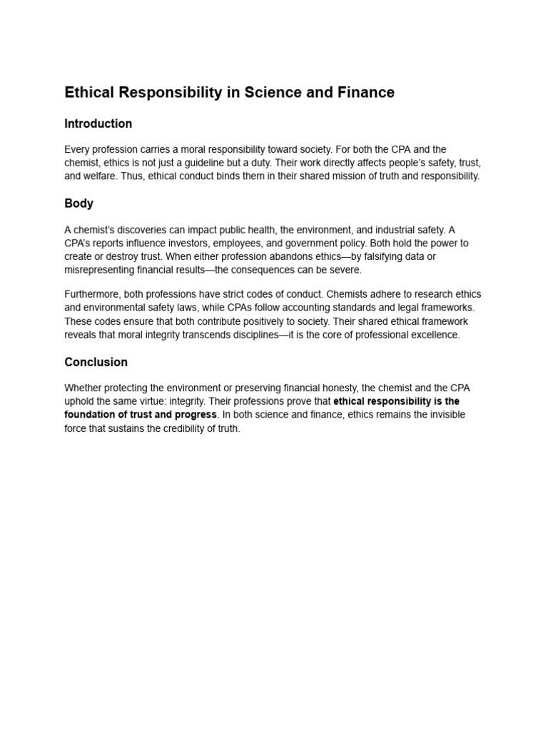 Ethical Responsibility in Science and Finance | PDF