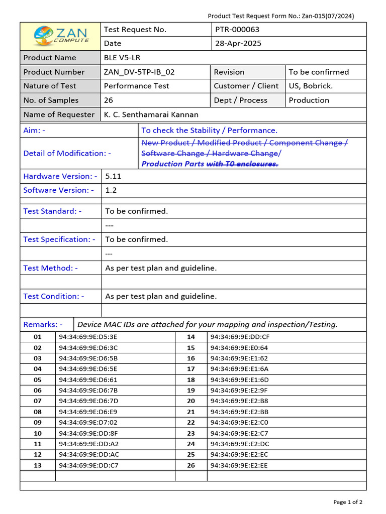 Product Test Request 063 - V5 LR | PDF | Systems Engineering | Software ...