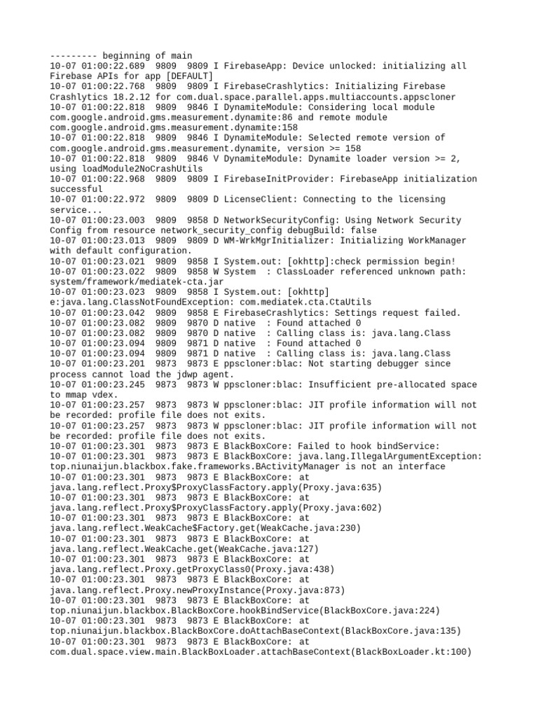 Com - Dual.space - Parallel.apps - Multiaccounts.appscloner Logcat | PDF | Android (Operating ...