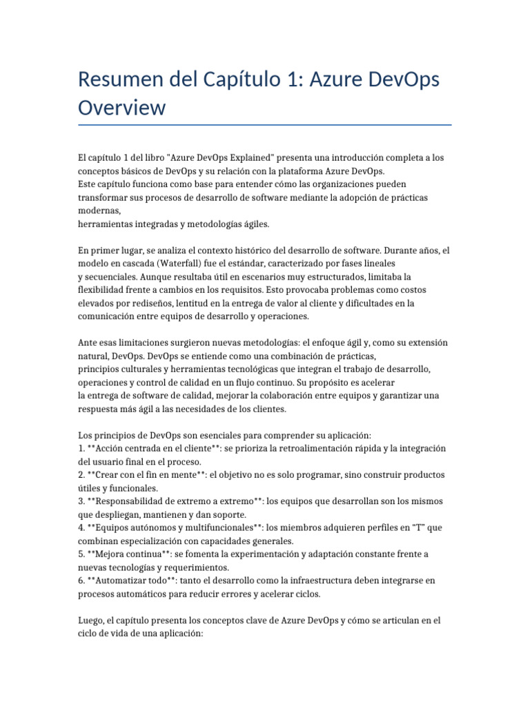 Resumen Capitulo1 AzureDevOps | PDF | Software | Ingeniería de software