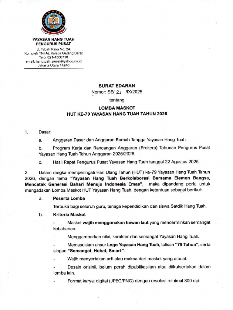 SE - 21 Lomba Maskot HUT Ke 79 YHT Tahun 2026 | PDF
