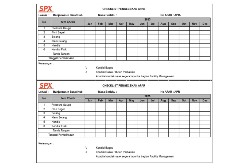 Checklist Pengecekan APAR Banjarmasin | PDF